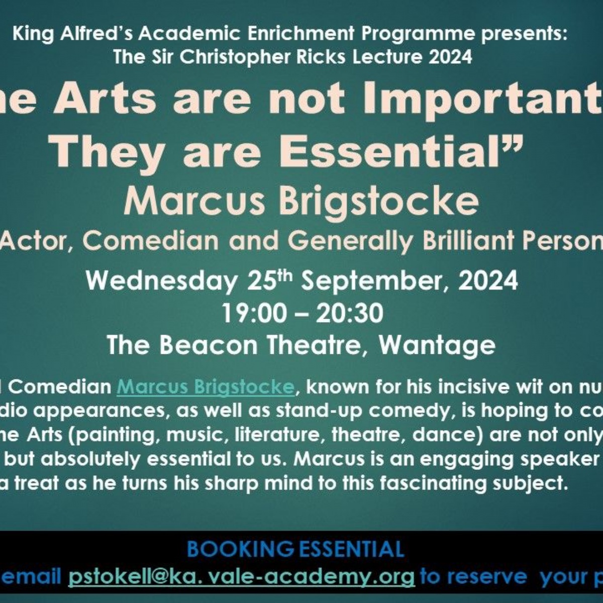 King Alfred's Academy - The Sir Christopher Ricks talk 2024 - Marcus ...